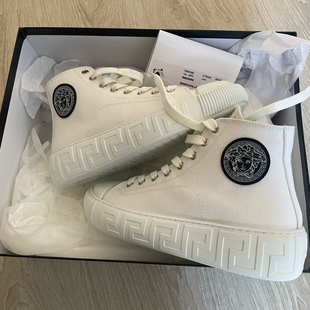 Womens Versace High Top Canvas Logo Sneakers 6.5 - Gem